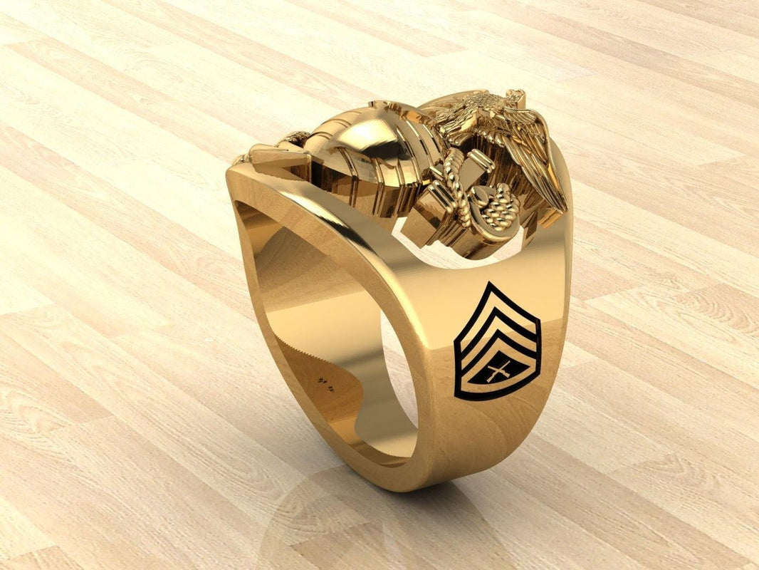 Custom 18k solid gold Marine Corps rings designed for you - Marine ...