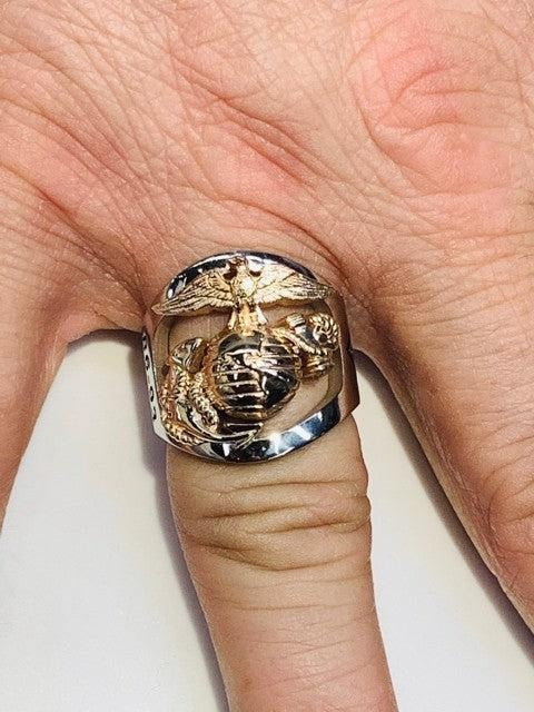 MR200 10K Two Tone Gold Marine Corps Ring with Rank and MR200 10K Two Tone Gold Marine Corps Ring with Rank and
