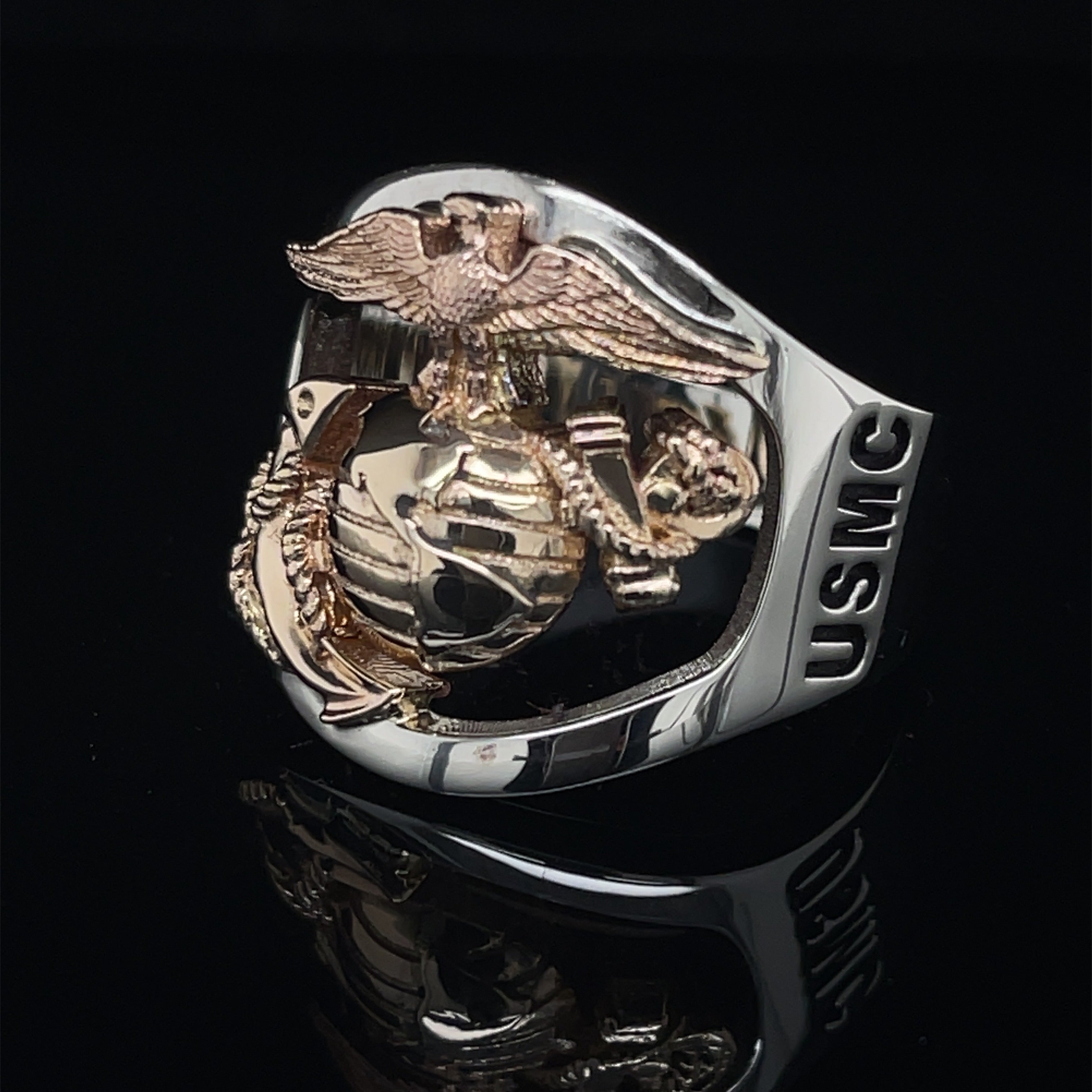 MR200 14K Two Tone Gold Marine Corps Ring with Rank and Years of Se ...
