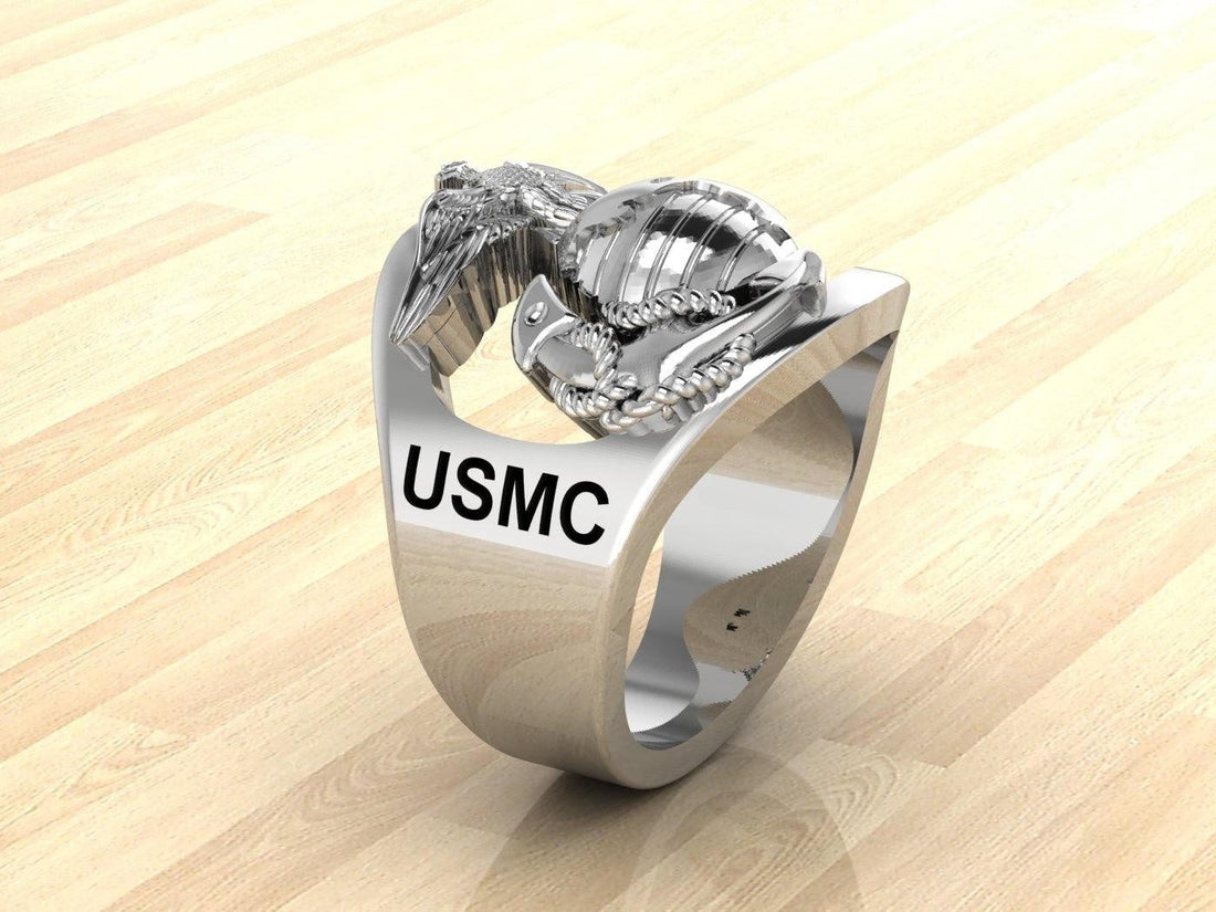 Marine Corps Ring with USMC and 1775 - MR100 HD Sterling Silver Eag ...