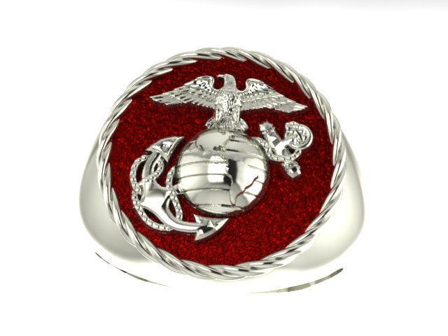Sterling Silver 3/4 inch wide Marine Corps Ring with red background ...